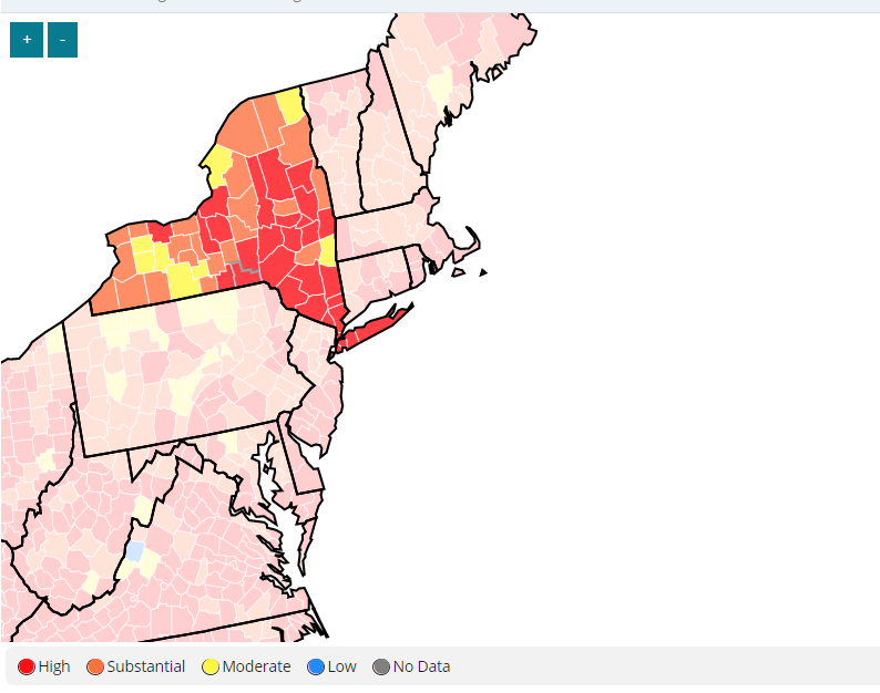 More Southern Tier Counties Join The Red Zone On CDC COVID Transmission ...